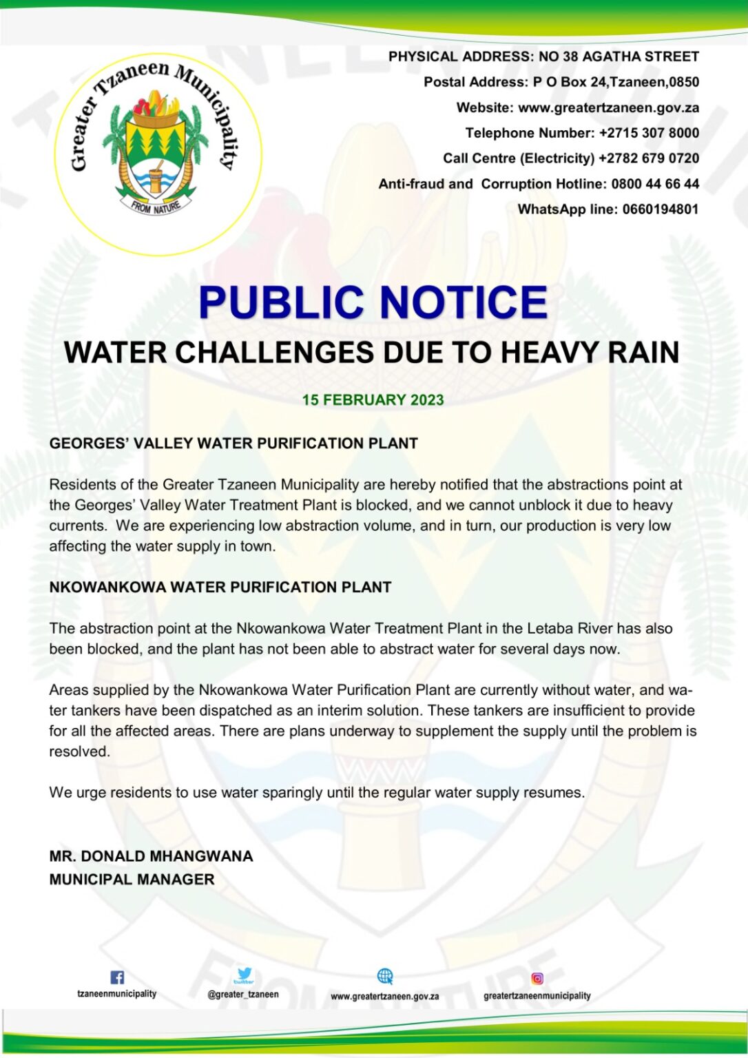 WATER CHALLENGES DUE TO HEAVY RAIN – Mopani Times