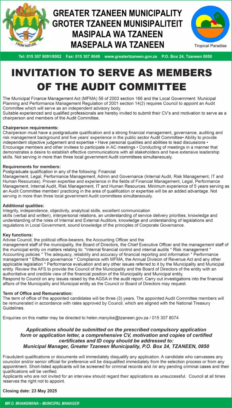INVITATION TO SERVE AS MEMBERS OF THE AUDIT COMMITTEE – Mopani Times